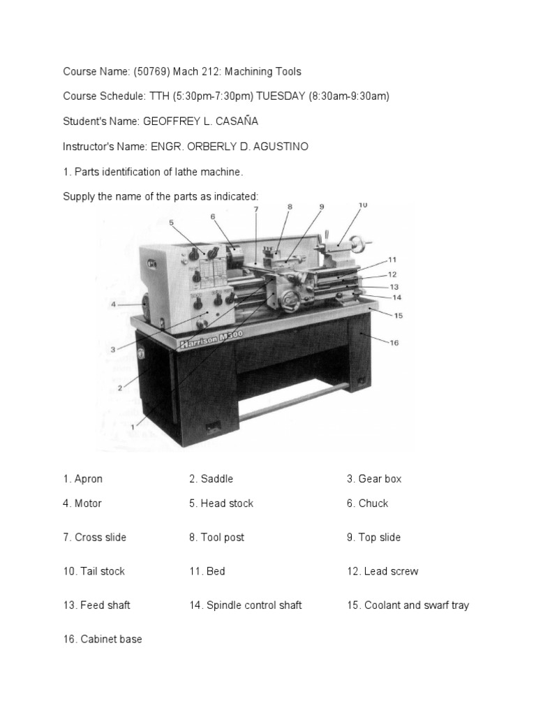 Identification and Operation of Lathe Machine Parts and Controls | PDF ...