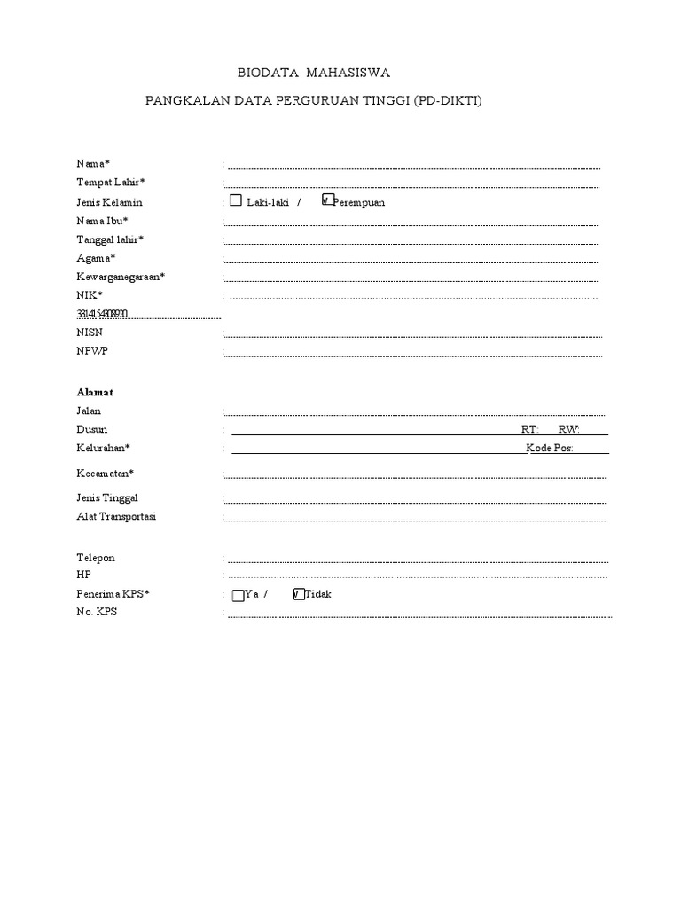 BIODATA DIRI Kosong | PDF | Politik