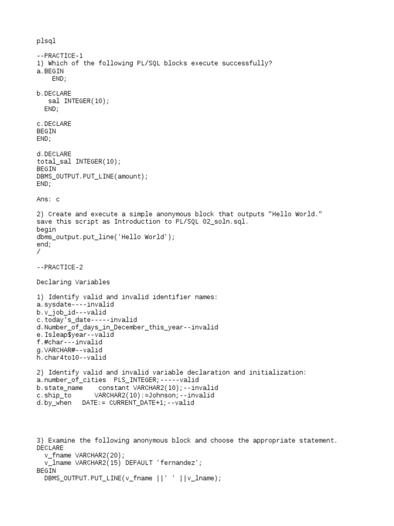 PLSQL Practice | Download Free PDF | Pl/Sql | Subroutine