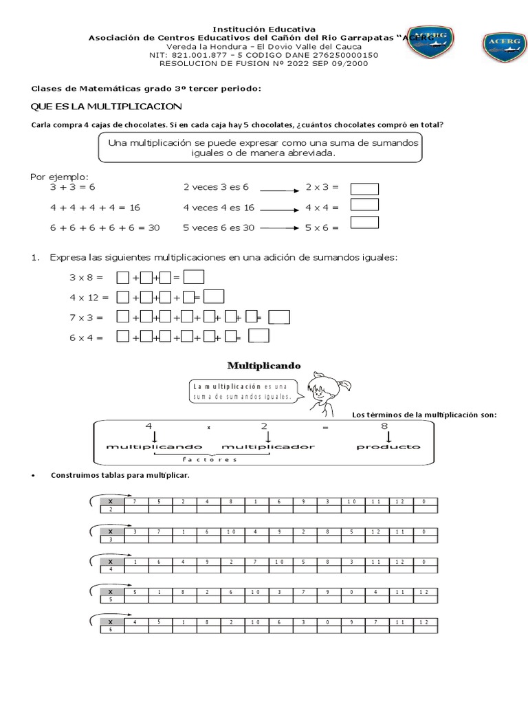 Clase de Matematica Grado 3º Tercer Periodo | PDF | División ...