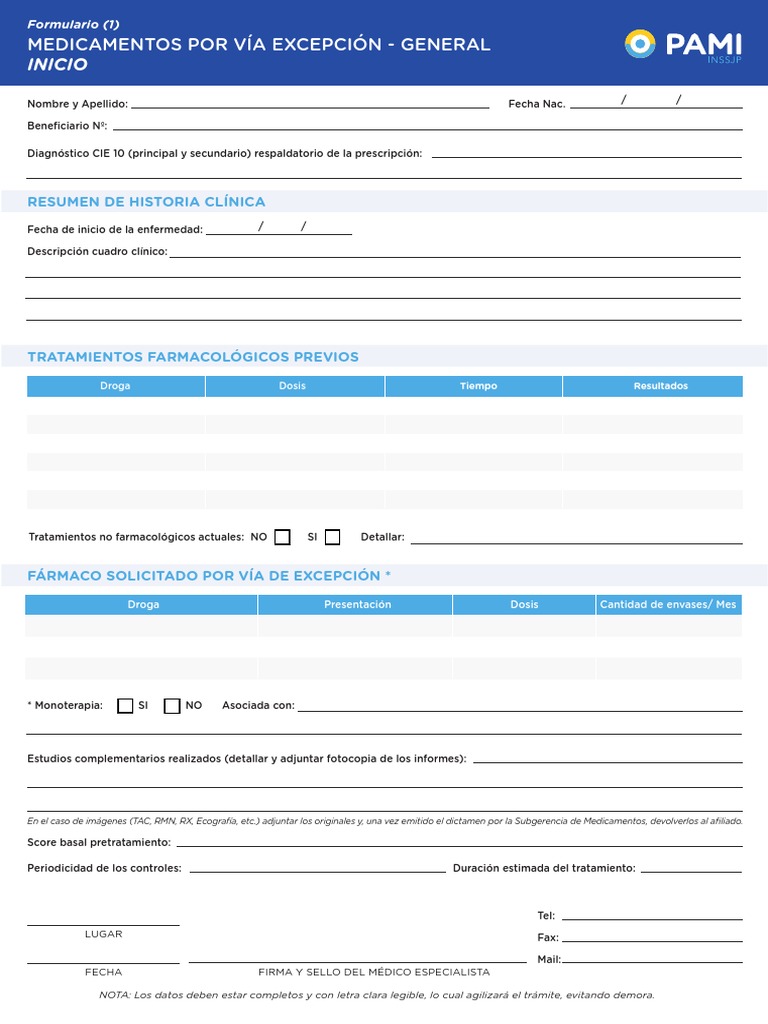 Formulario de Solicitud de Medicamentos Por Via de Excepcion Inicio | PDF