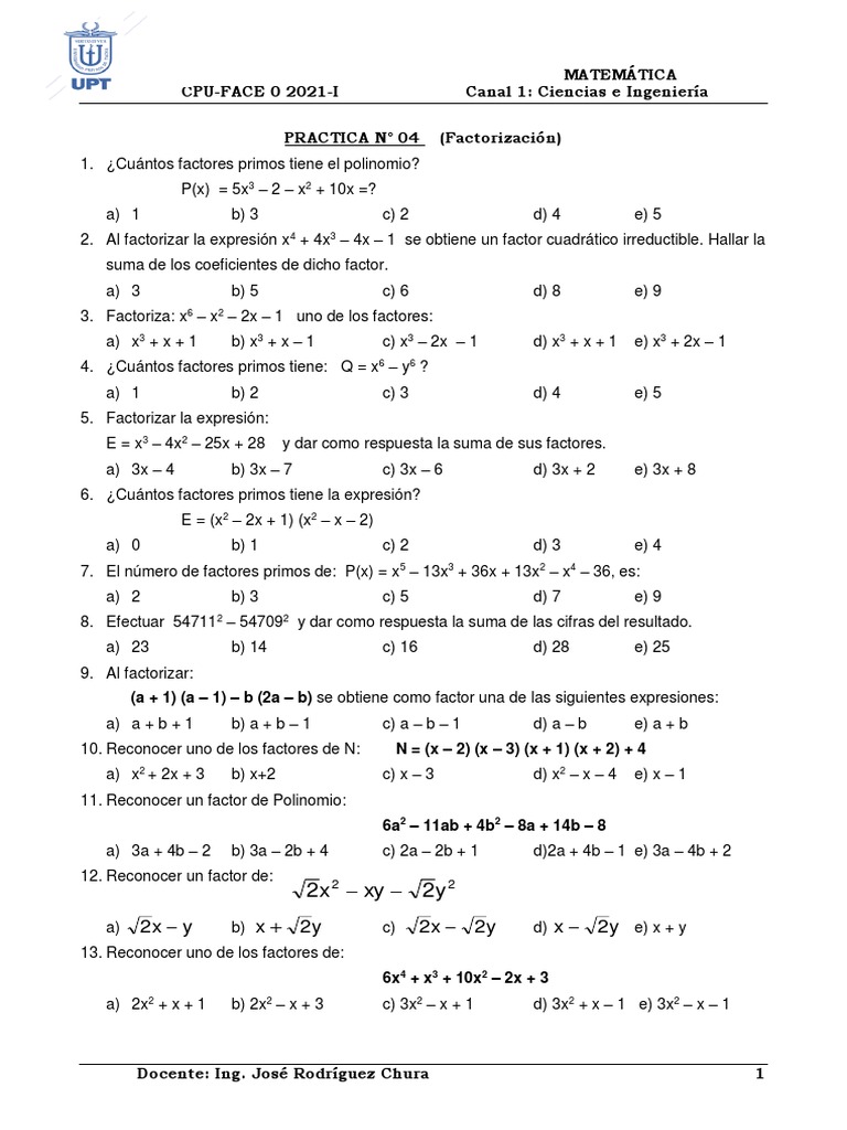 Practica Mate-3 | PDF | Factorización | Álgebra