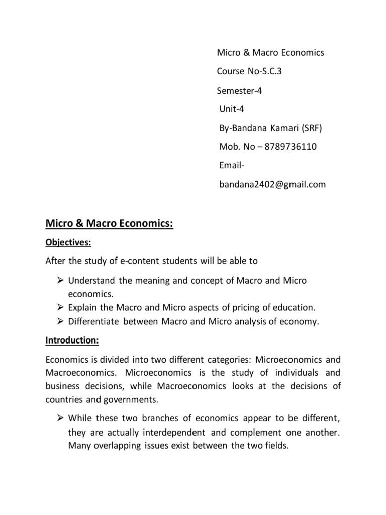 Micro & Macro Economics:: Objectives | PDF | Economics | Microeconomics