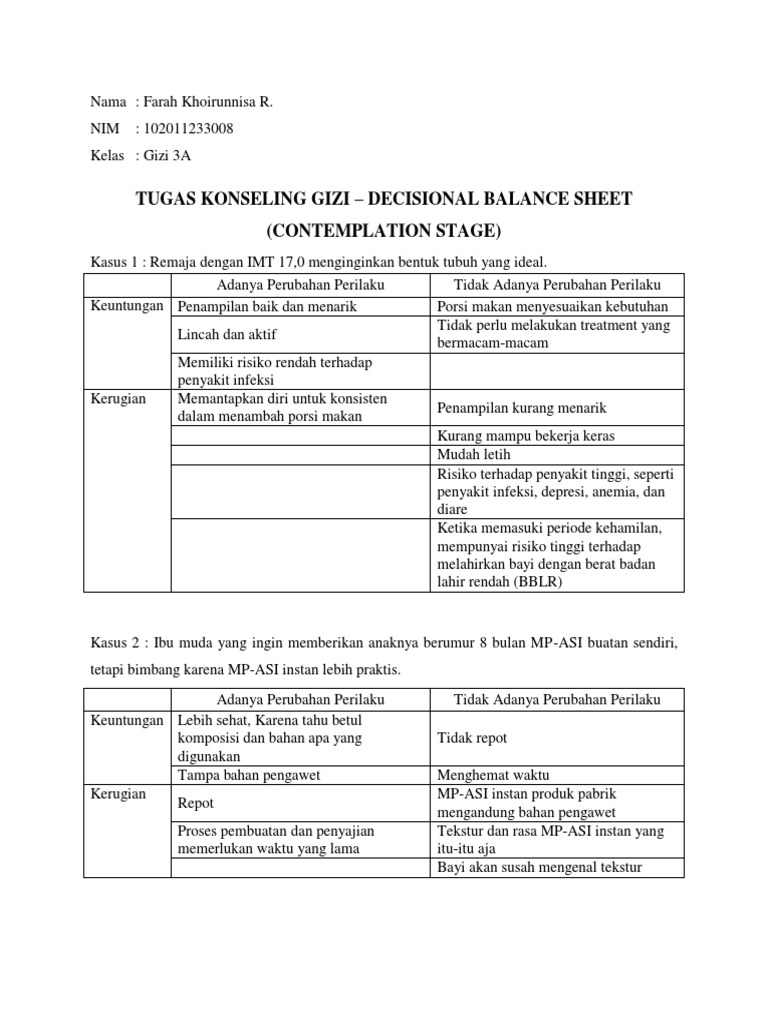 Decisional Balance Sheet | PDF