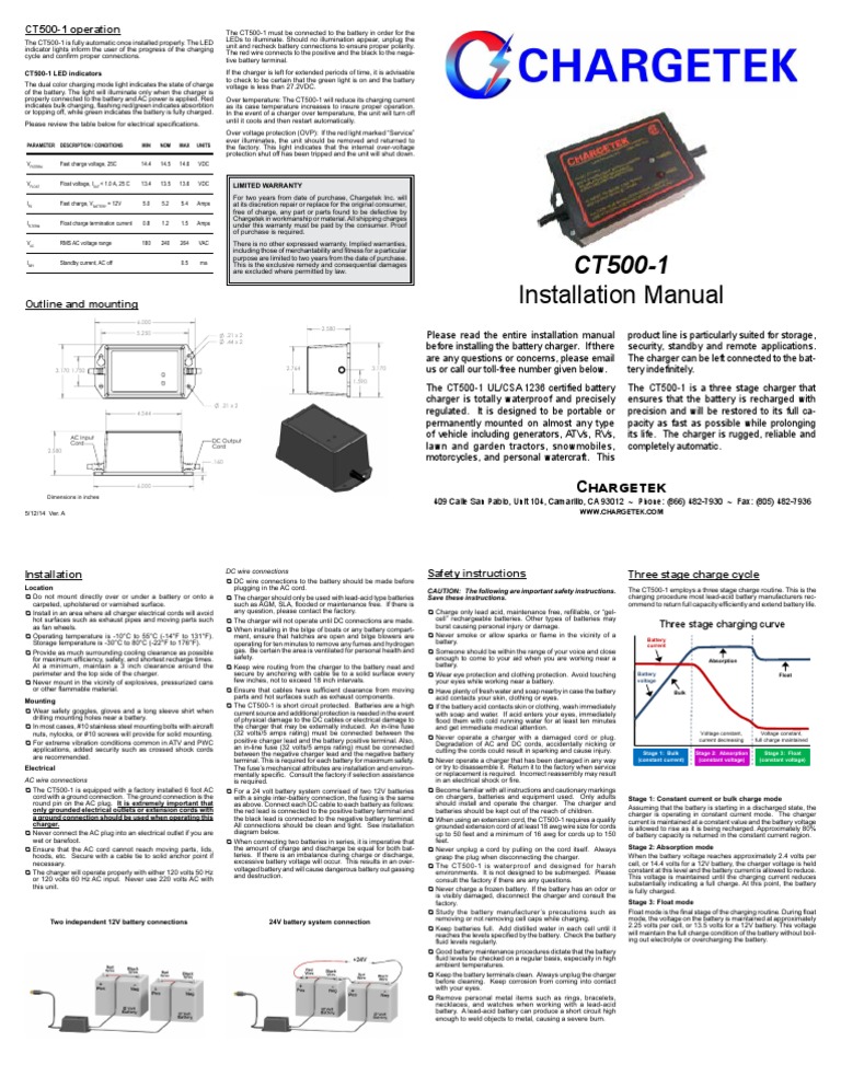 Installation Manual: Chargetek | PDF | Battery Charger | Rechargeable ...