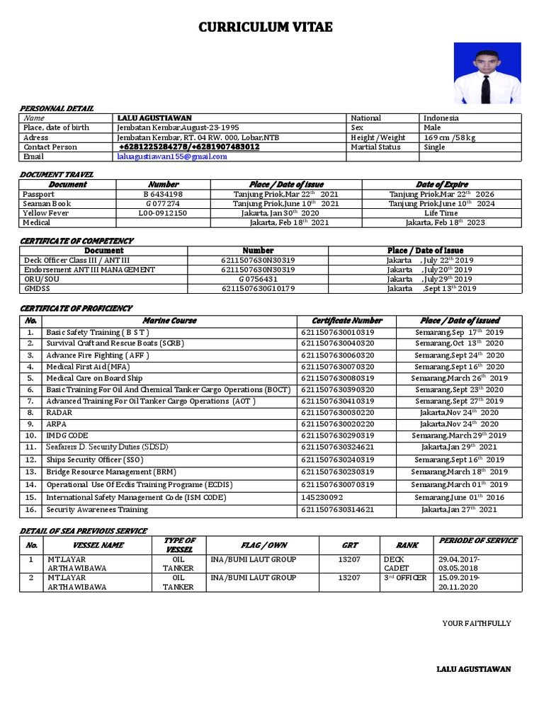 CV - ANT III - Lalu Agustiawan | PDF | Shipping | Water Transport