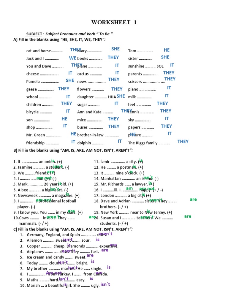 Subject Pronouns, Verb "To Be | PDF