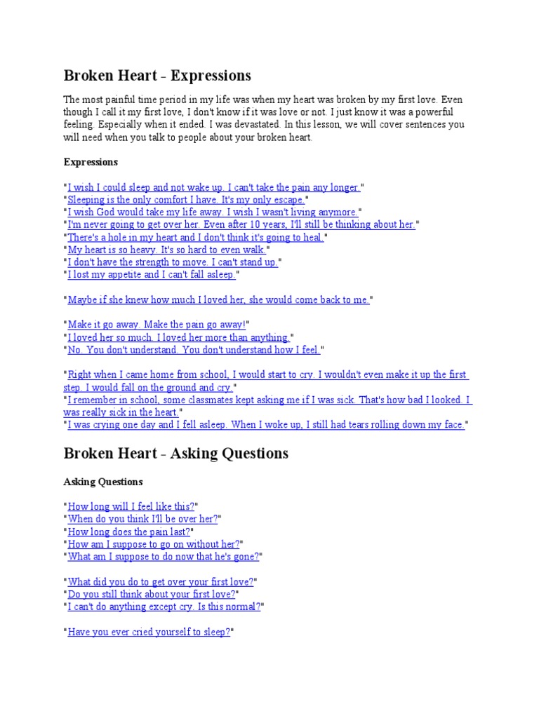 Broken Heart - Expressions | PDF | Feeling | Pain