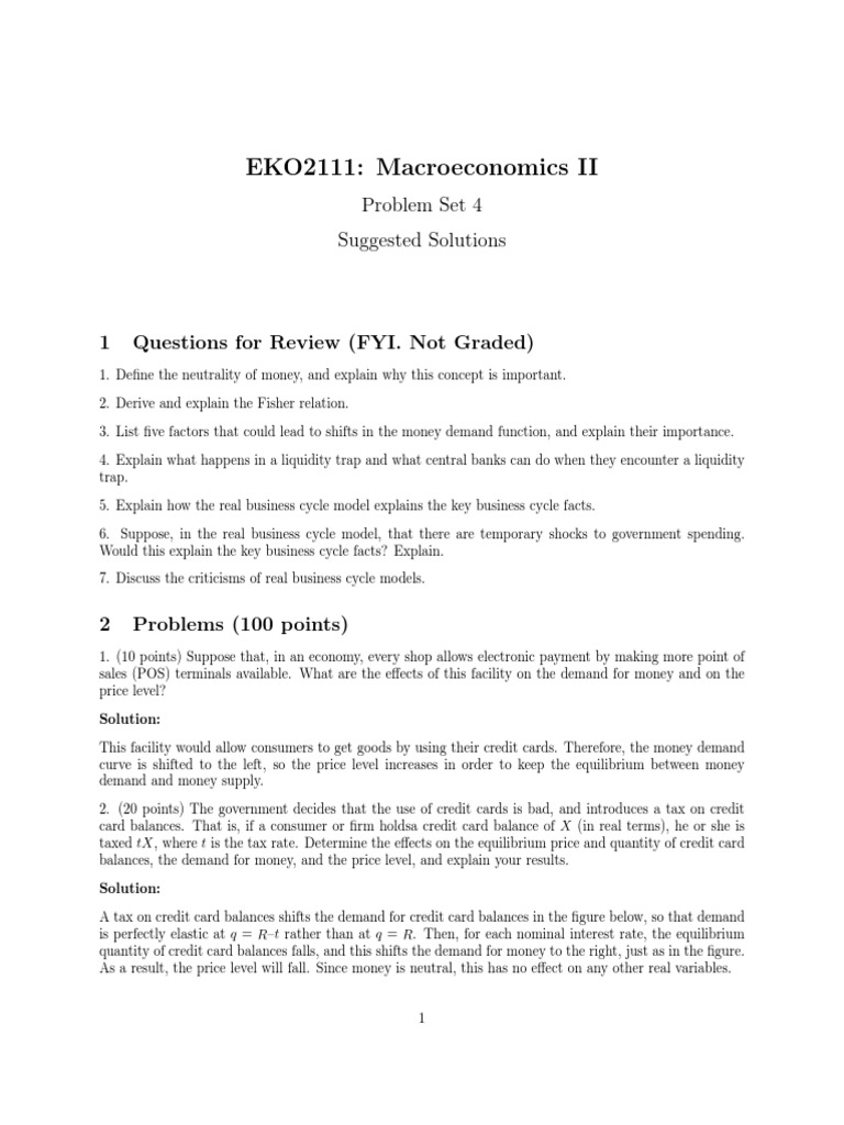 EKO2111: Macroeconomics II: Problem Set 4 Suggested Solutions | PDF | Business Cycle | Demand ...