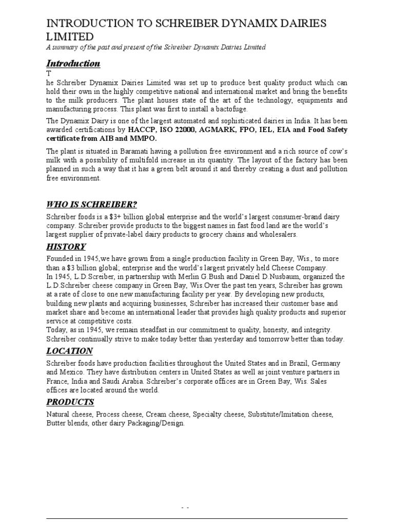 Schreiber Dynamix Dairies Overview | PDF | Juice | Diet & Nutrition