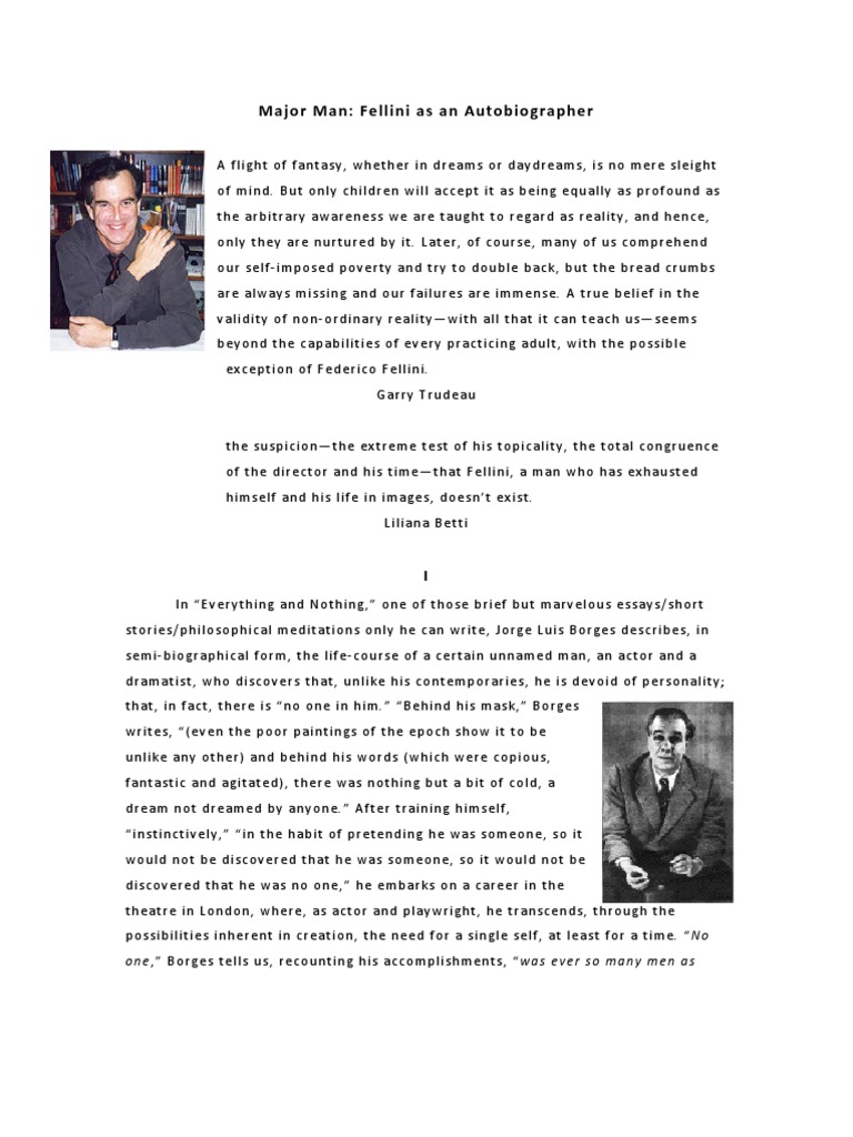 Major Man: Fellini As An Autobiographer: One," Borges Tells Us ...