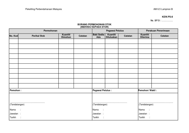 Permohonan Stok Kew - PS-8 | PDF
