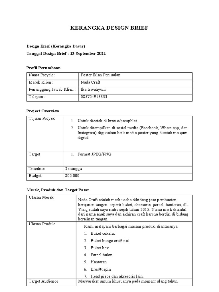 Kerangka Design Brief Nada Craft | PDF | Seni