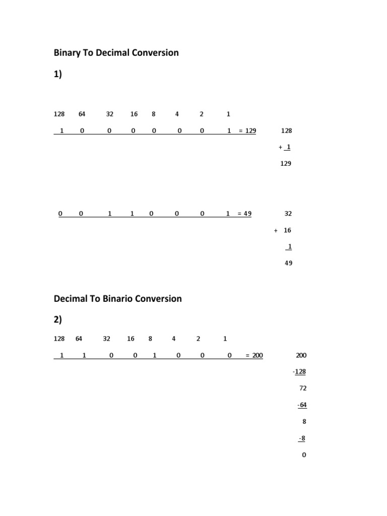 Binary To Decimal Conversion | PDF | Mathematical Notation | Computing