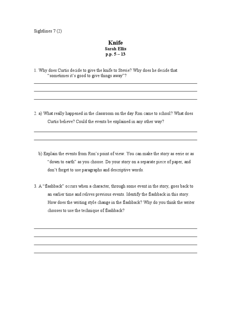 Analysis of "The Knife" by Sarah Ellis | PDF