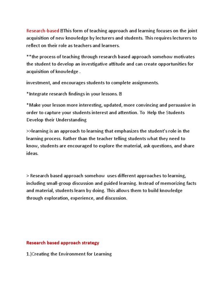 Research Based Approach Strategy | PDF | Teachers | Learning