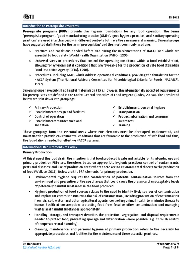 Prerequisite Programs (PRPS) Provide The Hygienic Foundations For Any ...