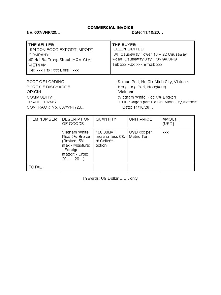 Commercial Invoice Rice | PDF