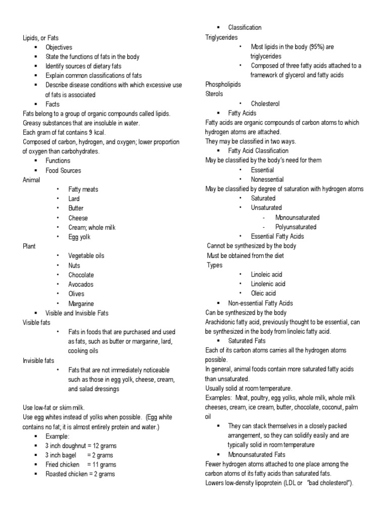 Fats Notes | PDF | Fat | Cholesterol