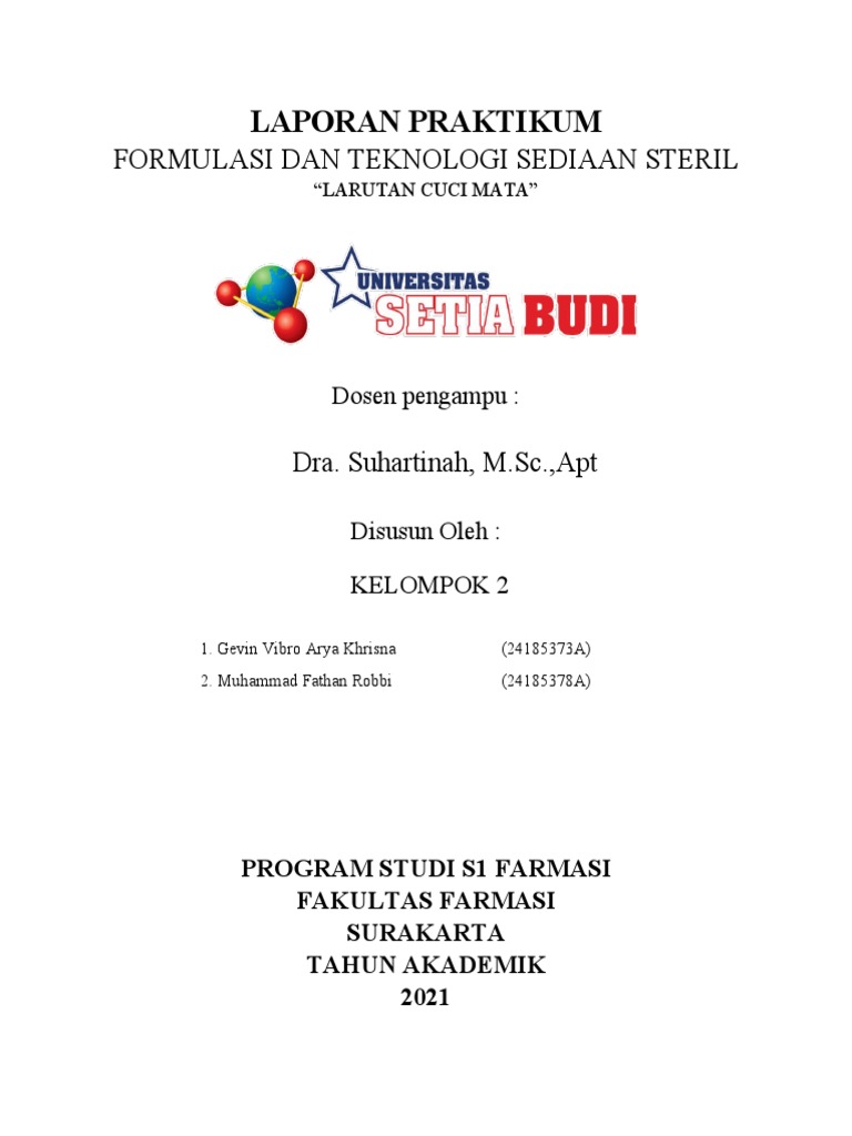 LAPORAN PRAKTIKUM FTSS LARUTAN CUCI MATA - Kel. 2 | PDF | Kesehatan Holistik
