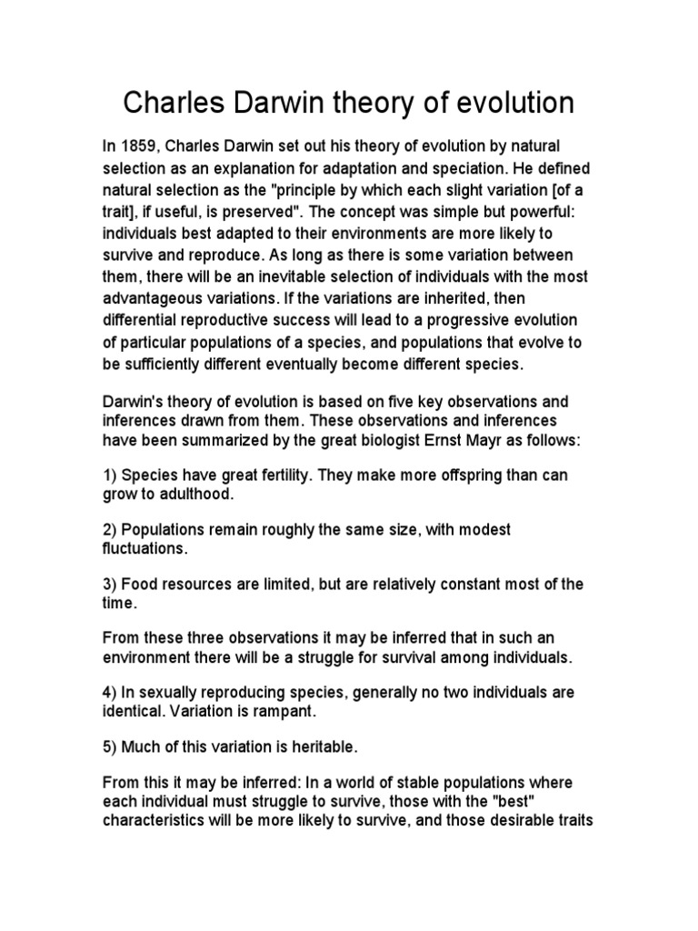 Charles Darwin Theory of Evolution | PDF | Evolution | Natural Selection