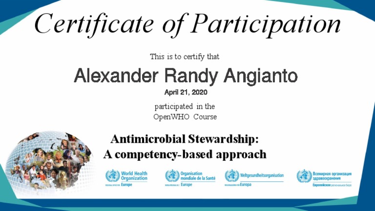 Certificate of Participation in the OpenWHO Course on Antimicrobial ...