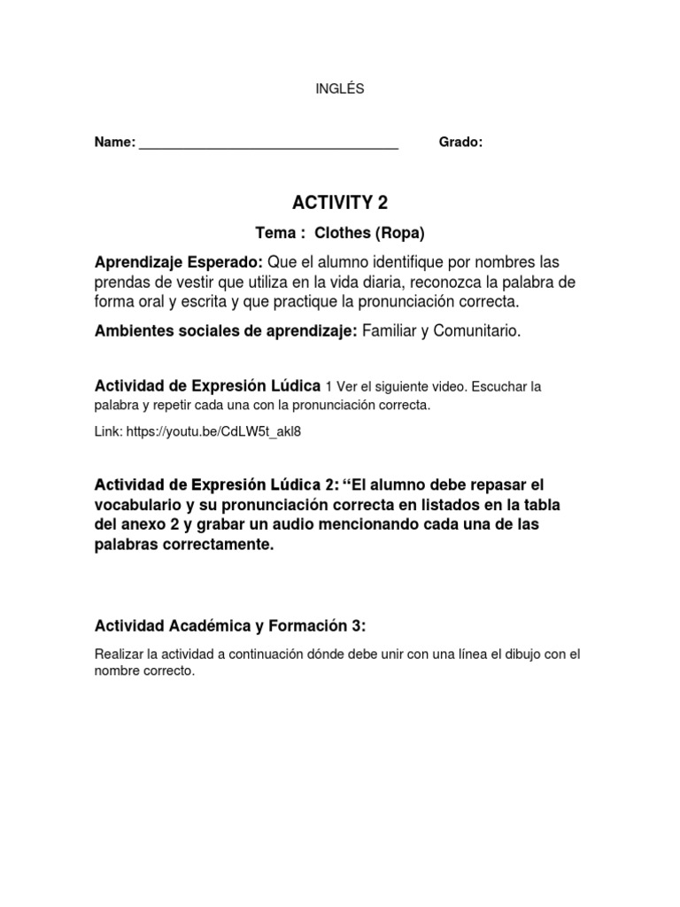 Vocabulario de Ropa en Inglés | PDF | Estudios de idiomas extranjeros