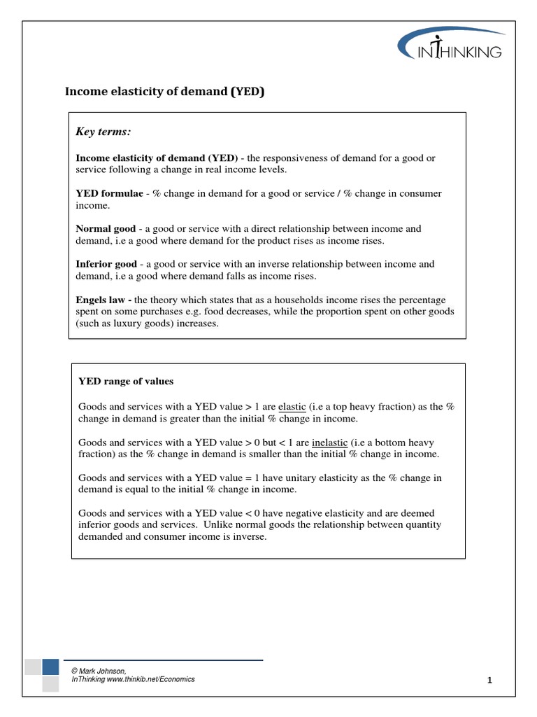 Key Terms:: Income Elasticity of Demand (YED) | PDF | Demand ...