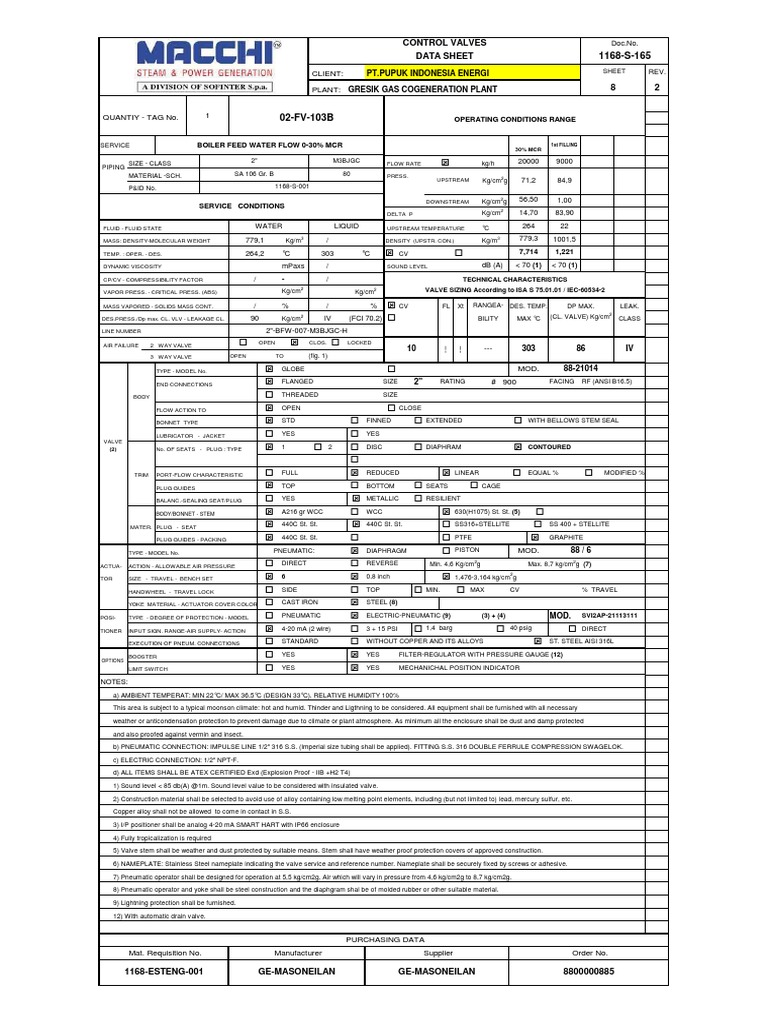 Control Valves Data Sheet: Client: Plant | Download Free PDF | Valve ...