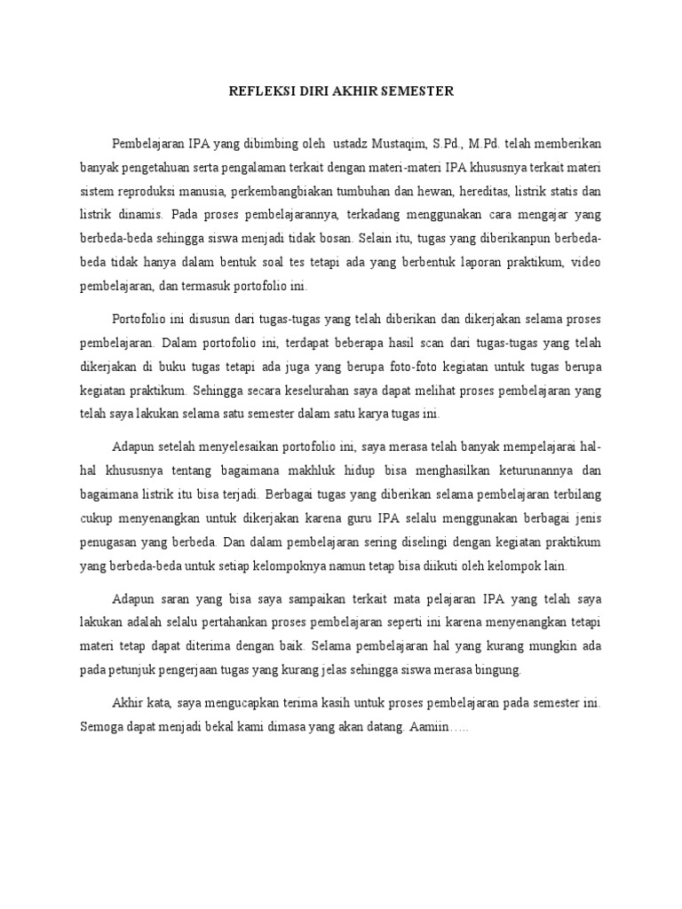 Refleksi Diri Akhir Semester | PDF