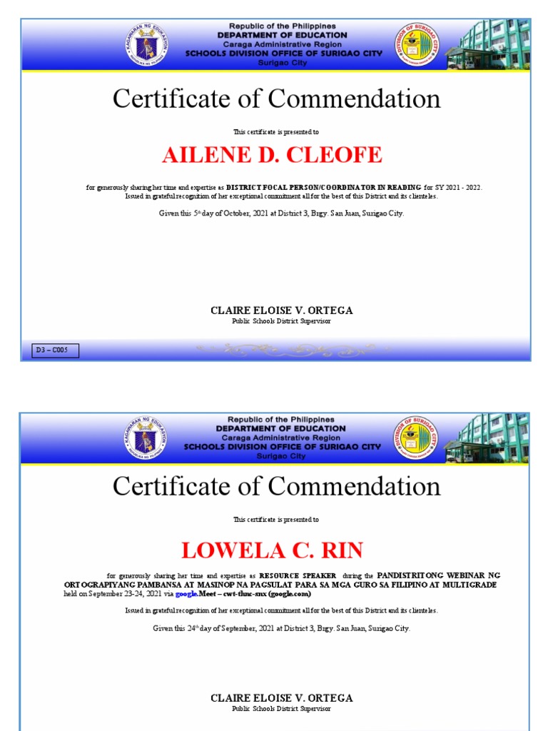 Certificate of Commendation: Ailene D. Cleofe | PDF