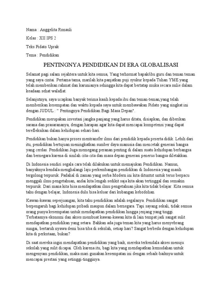 Pidato UPRAK B.indonesia | PDF | Karier & Perkembangan | Ilmu Sosial