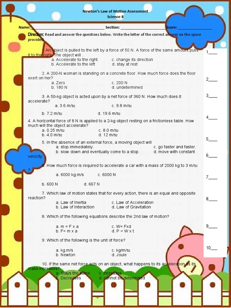 Newton's Laws of Motion Quiz | PDF | Force | Newton's Laws Of Motion