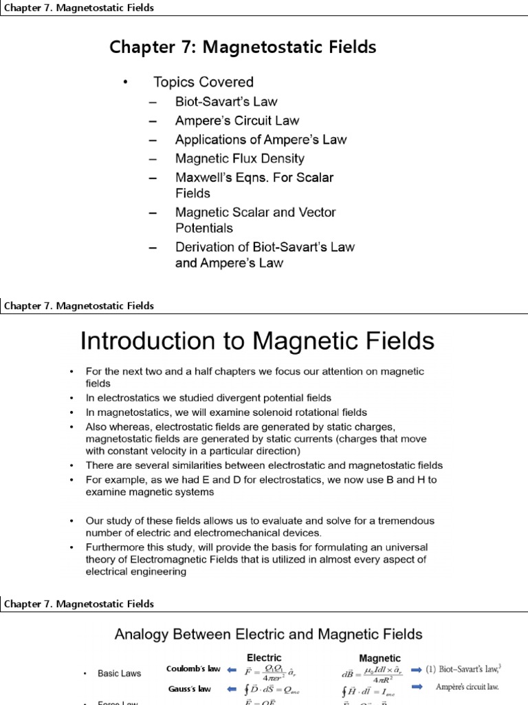 강의노트 07 전자기학1 ch 7 | PDF | Magnetic Field | Physical Quantities