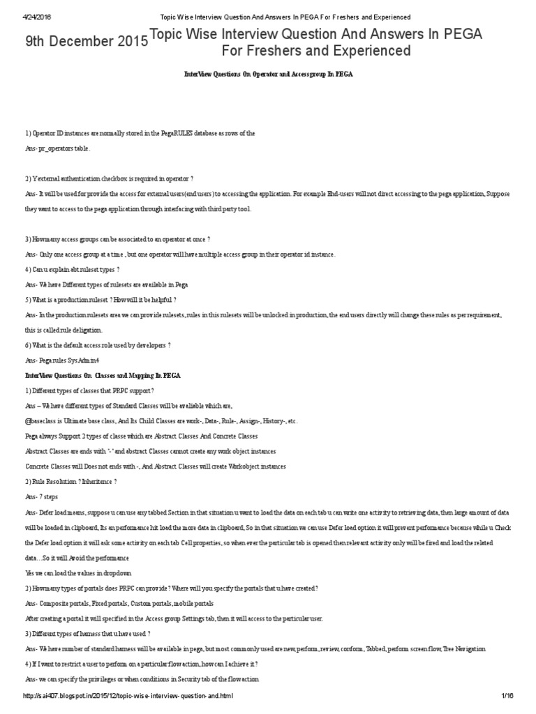 Topic Wise Interview Question and Answers in PEGA For Freshers and Experienced | PDF | Databases ...
