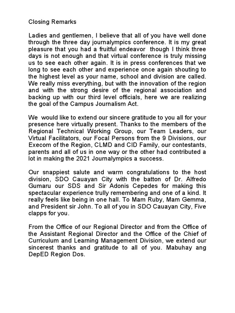 Closing Remarks | PDF