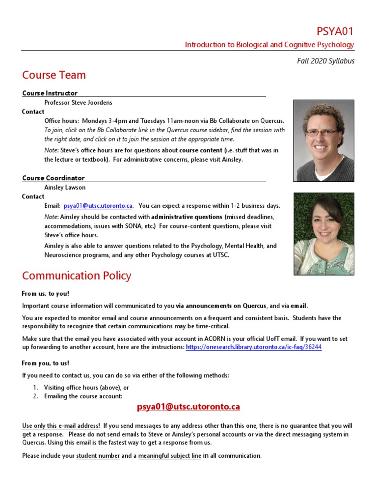 PSYA01 Syllabus | PDF | Turnitin | Academic Dishonesty