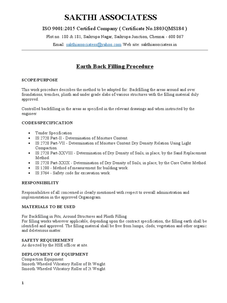 Back Filling Methodology 750mm Work | PDF | Civil Engineering