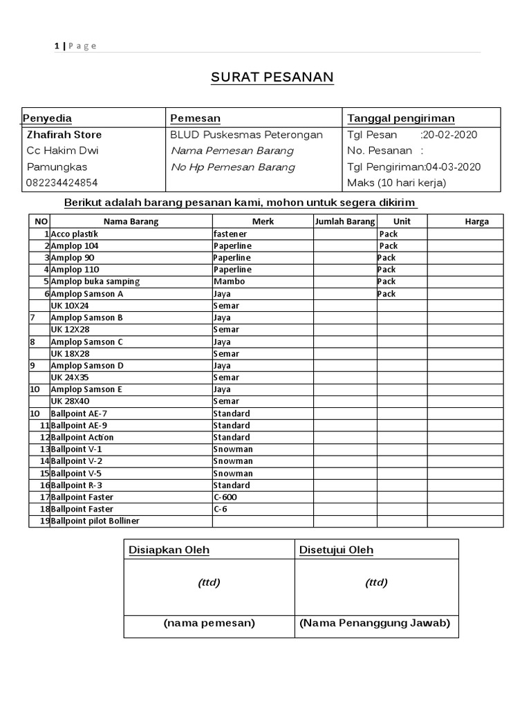 Contoh Surat Pesanan | PDF