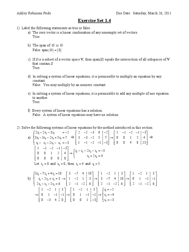 Linear Algebra Exercises and Solutions | PDF | Linear Subspace | System ...