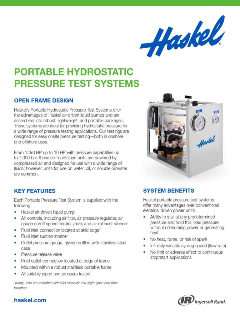 Haskel Portable Hydrostatic Pressure Test System | PDF | Pump ...