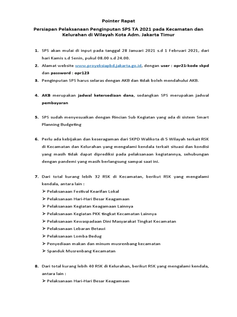 Pointer Rapat Persiapan Input SPS 2021 | PDF