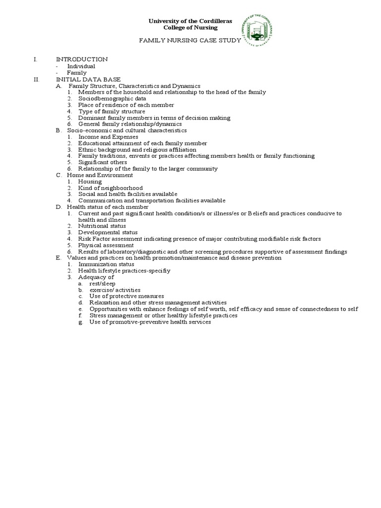 Family Nursing Initial Data Base Analysis | PDF | Self-Improvement ...