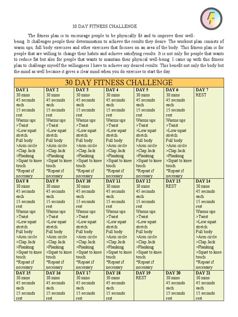 30 Day Fitness Challenge: Day 1 Day 2 Day 3 Day 4 Day 5 Day 6 Day 7 ...