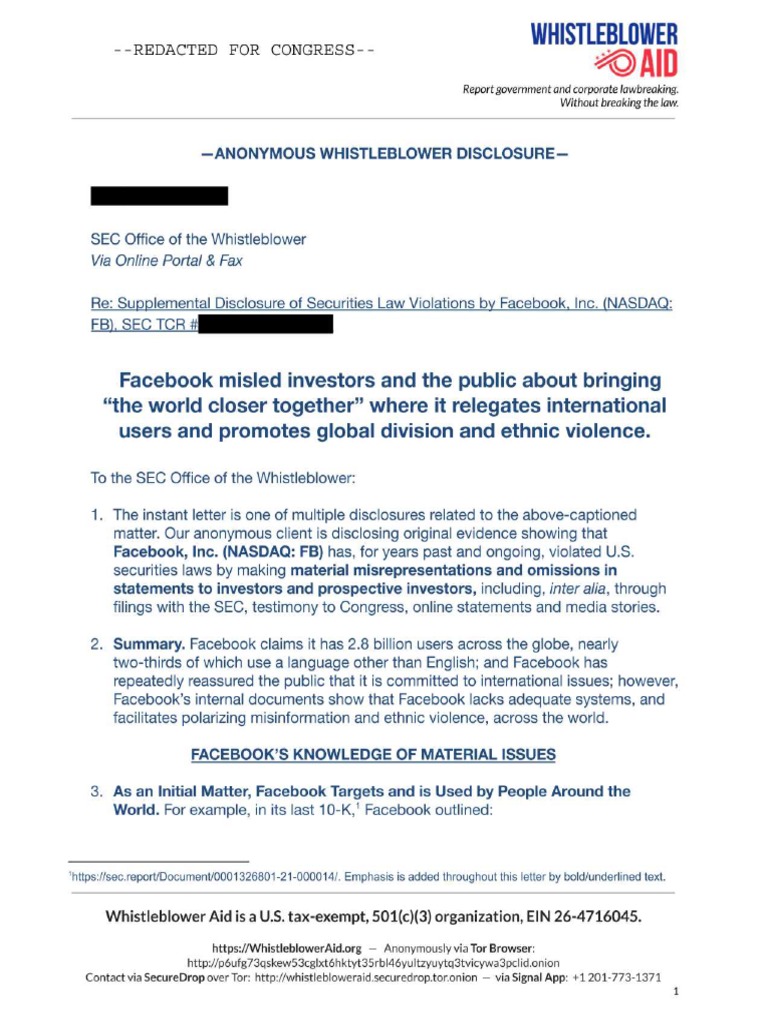 SEC FB WB Lack of Global Enforcement Letter PDF | PDF | Facebook ...