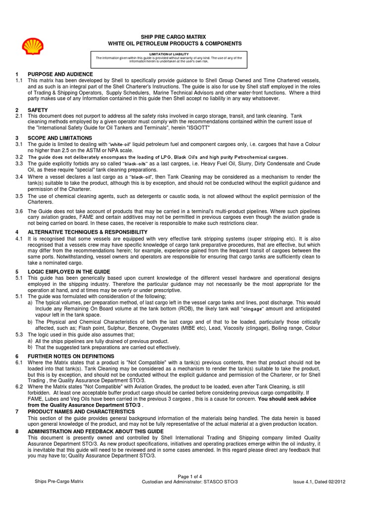 Shell Tank Cleaning Matrix 2024 Guide | PDF | Technology & Engineering