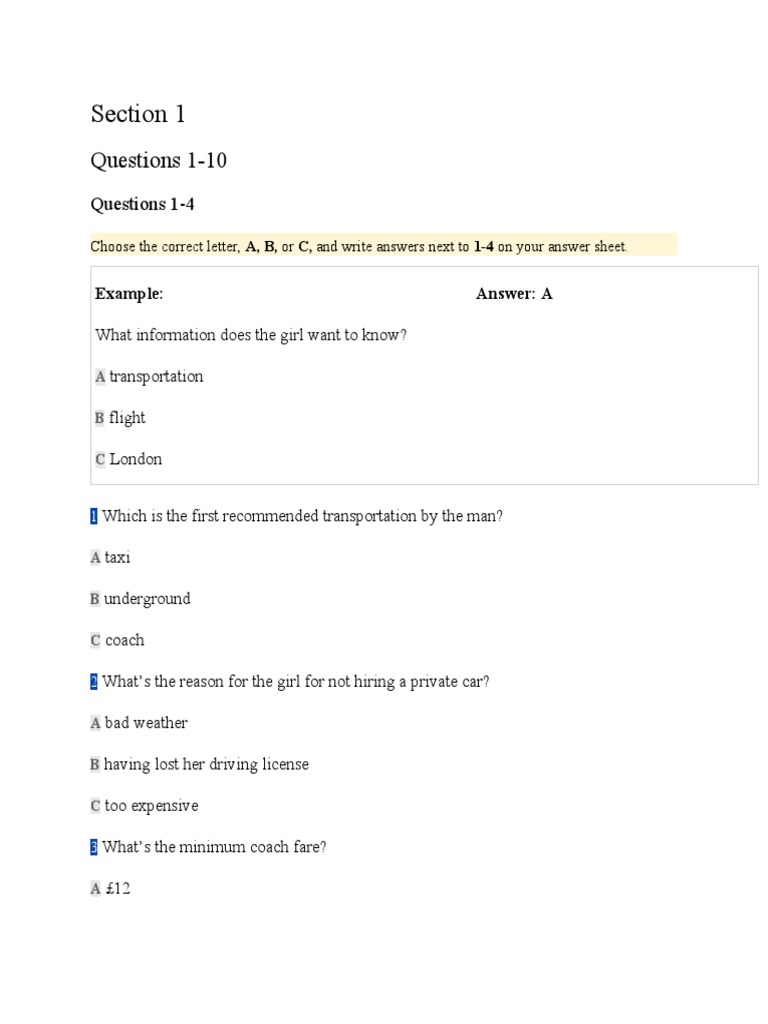 Section 1: Questions 1-10 | PDF