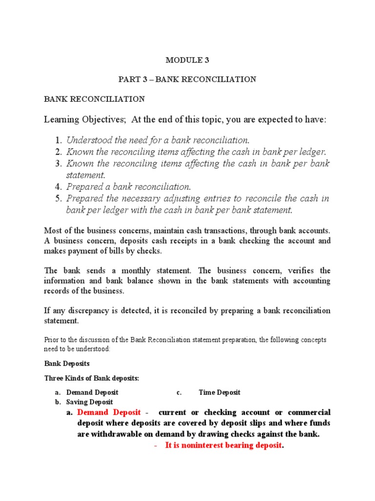 MODULE 3 - Part 3 Bank Reconciliation | PDF | Deposit Account | Banks