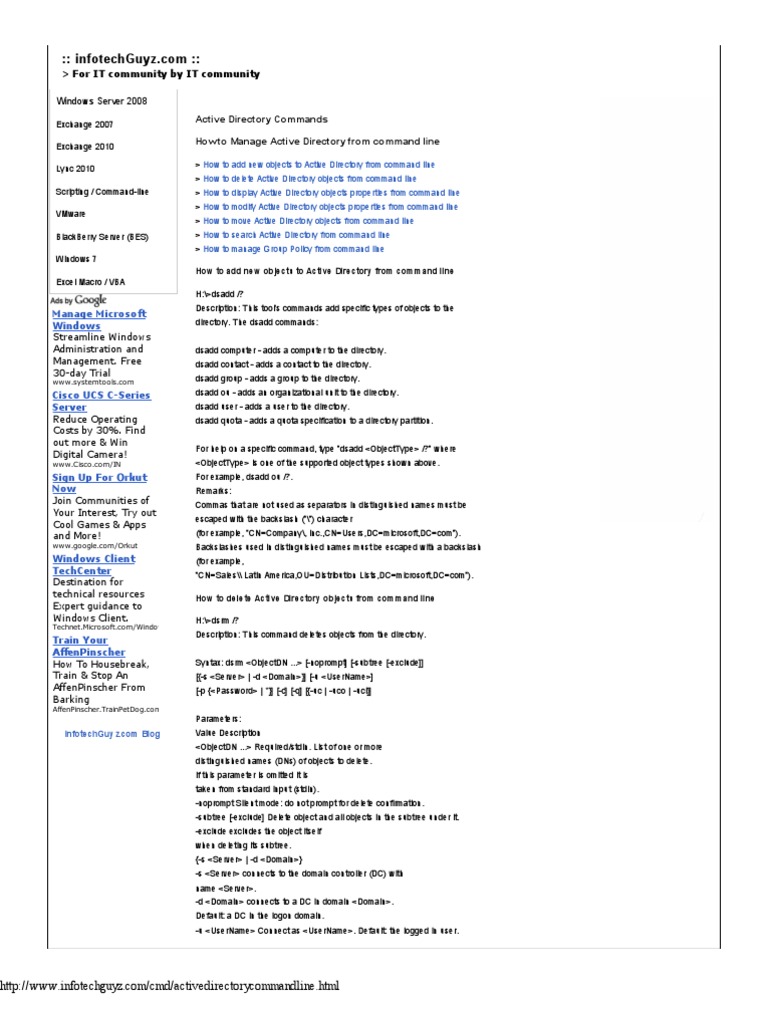 Active Directory Commands | PDF | Group Policy | Active Directory