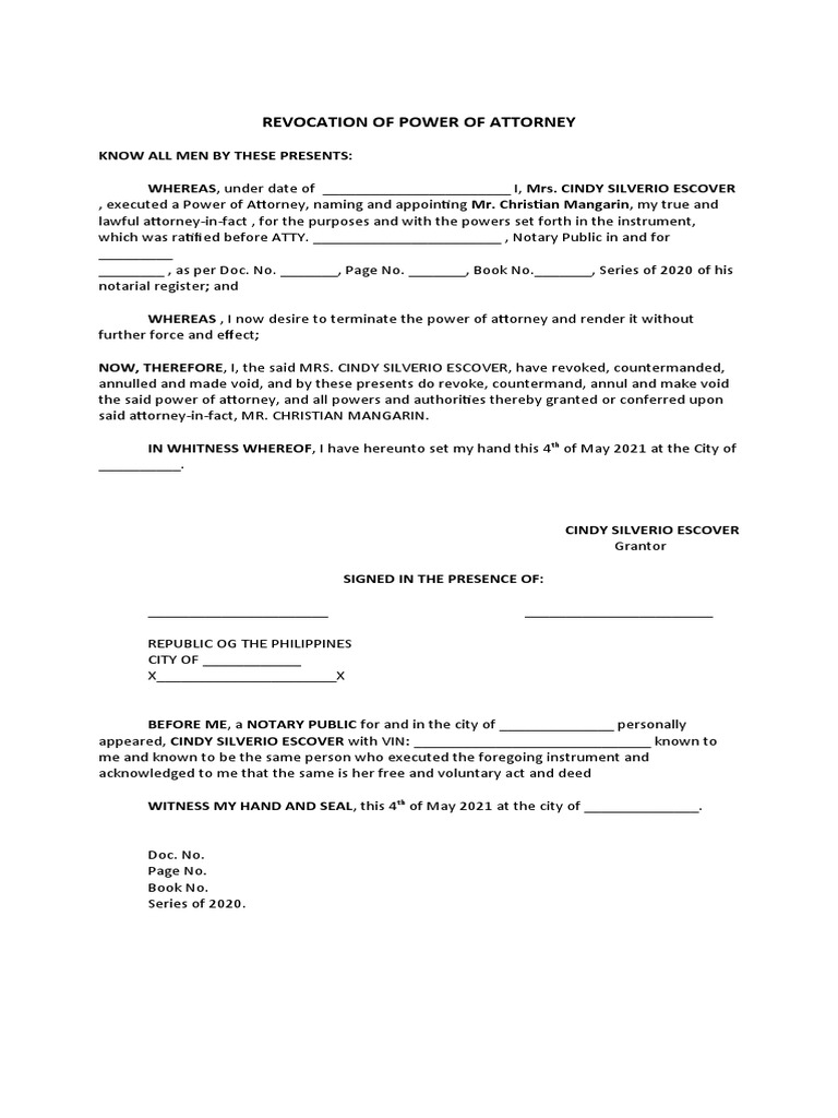 Revocation of Power of Attorney | PDF | Politics | Social Science